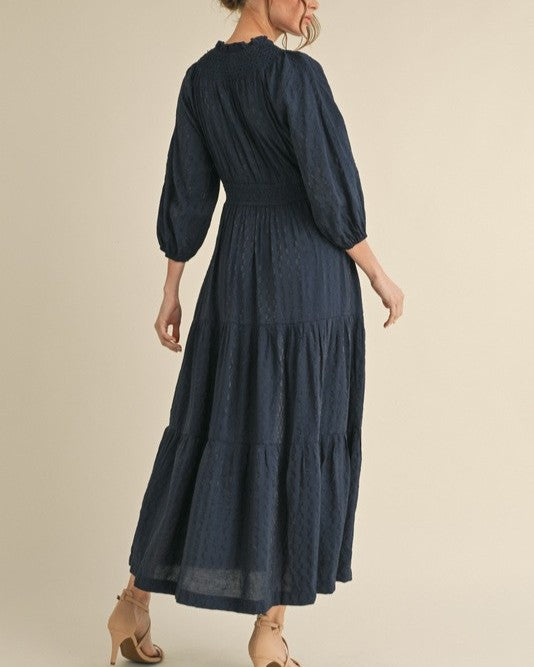 Ripple Frilled Tie Neck Tiered Maxi Dress - Navy - FINAL SALE – She She ...