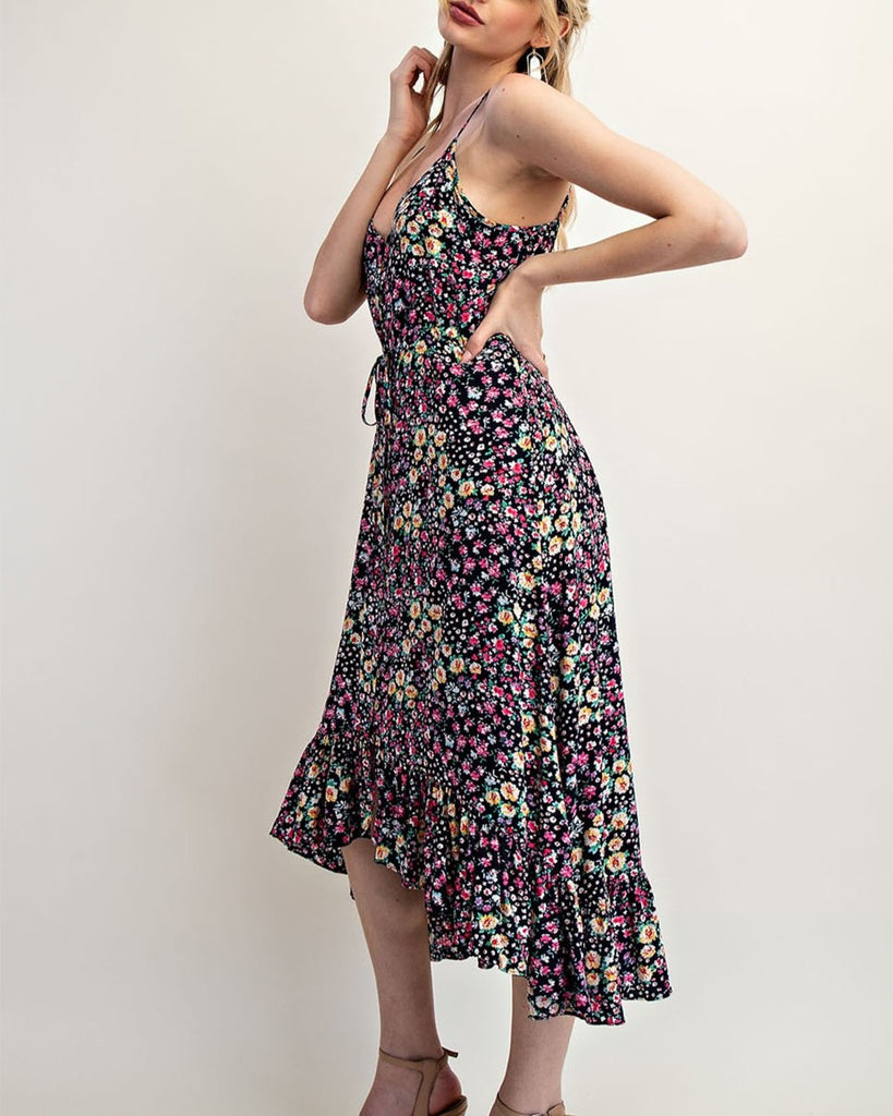 Floral Print Button Down Midi Dress - Navy – She She Boutique