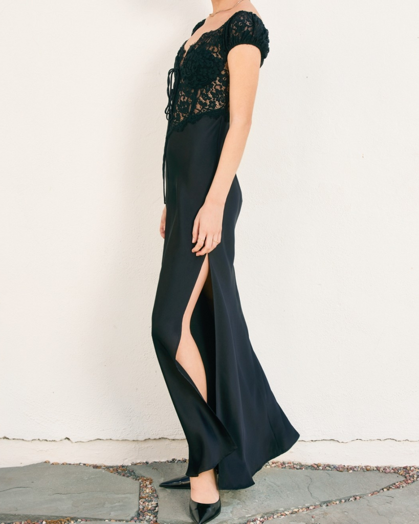 Sweet & Spicy Lace Satin Maxi Dress - Black - FINAL SALE – She She Boutique