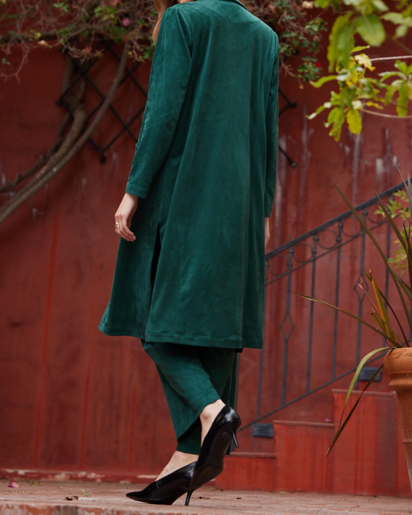 Faux Suede Duster - Hunter Green – She She Boutique