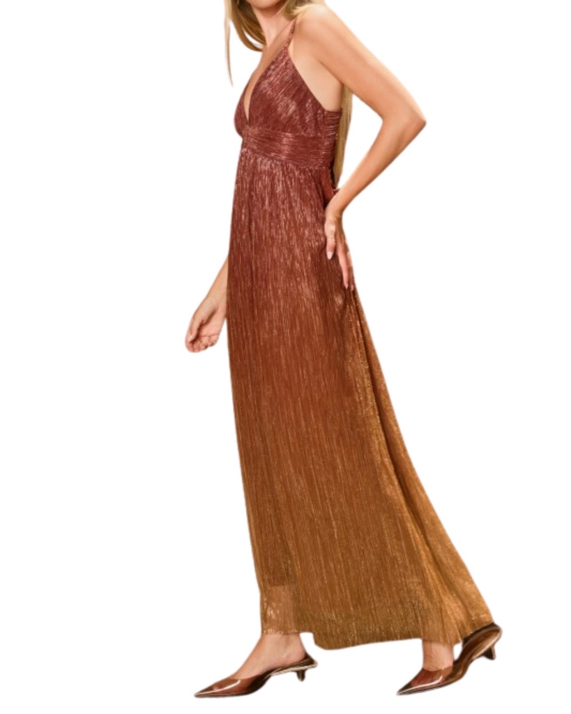 Plunging Maxi Dress - Gold – She She Boutique