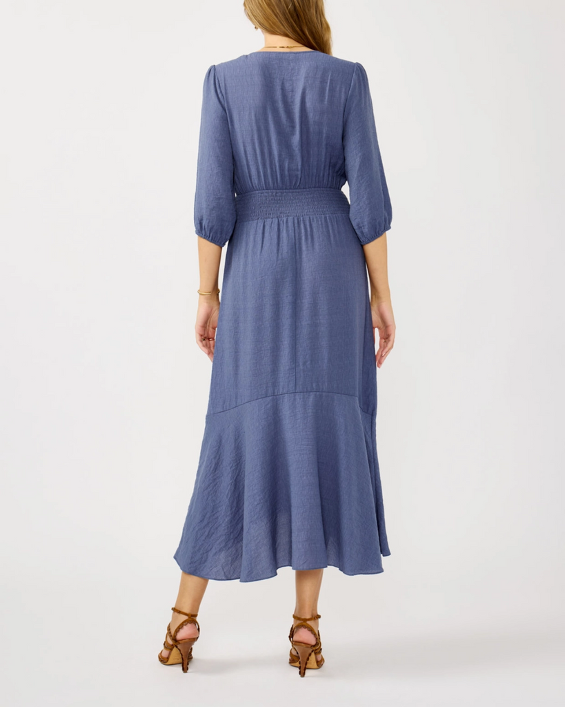 Twist Front Wrap Midi Dress - Blue – She She Boutique