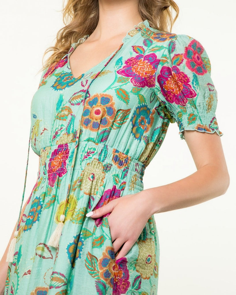Short Sleeve Floral Maxi Dress - Mint – She She Boutique