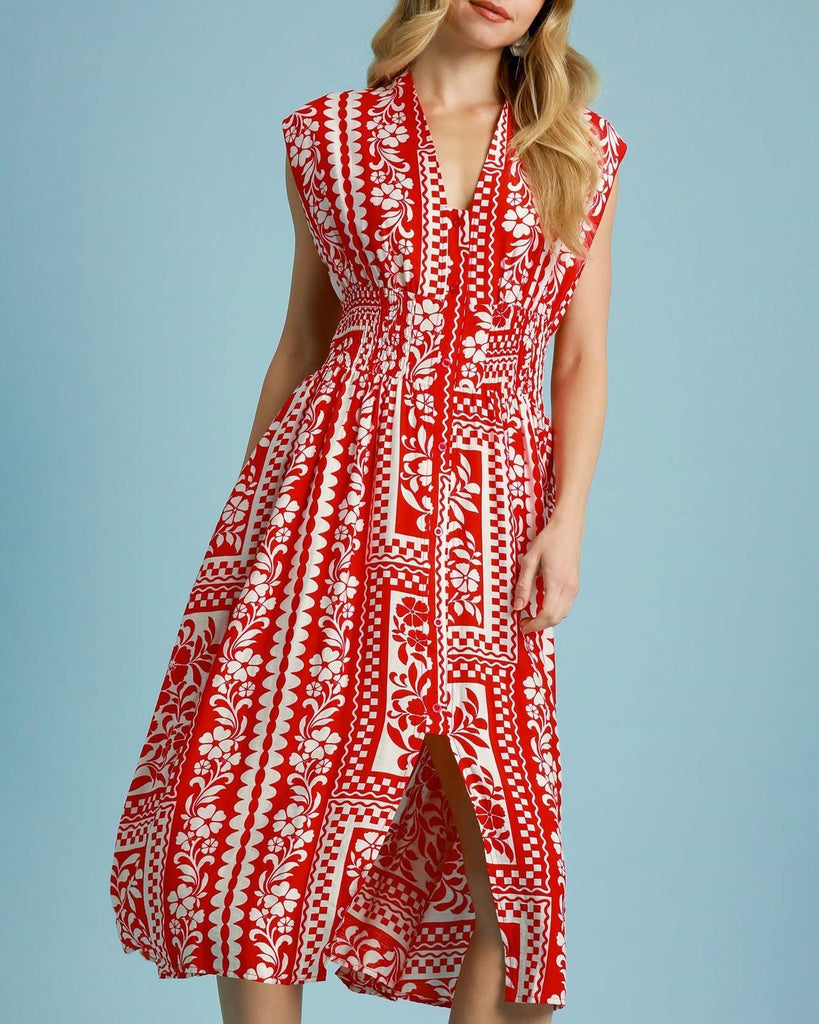 Mixed Print Midi Dress - Red – She She Boutique
