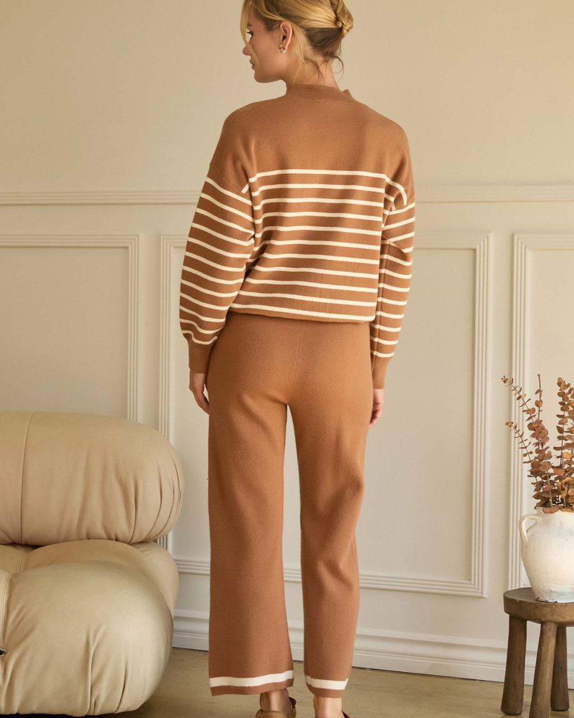 Knit Wide Leg Pants - Camel/Cream – She She Boutique