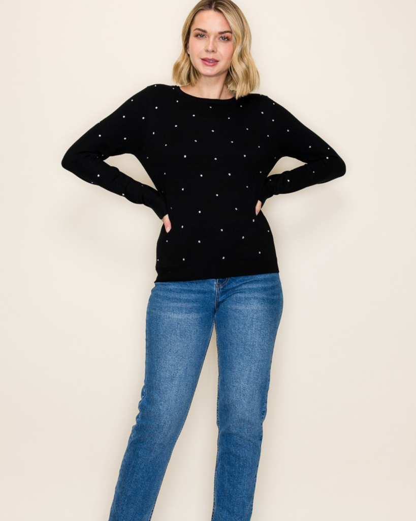 Stone Embellished Sweater - Black – She She Boutique