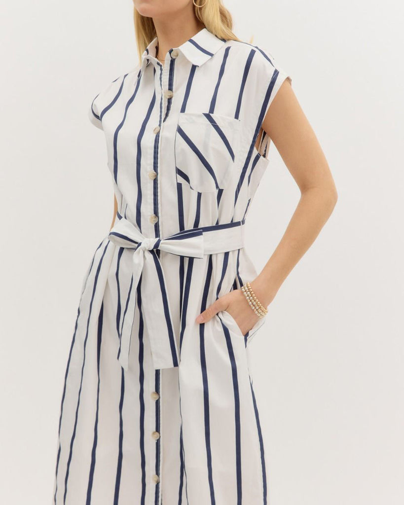 Stripe Midi Dress - Navy – She She Boutique