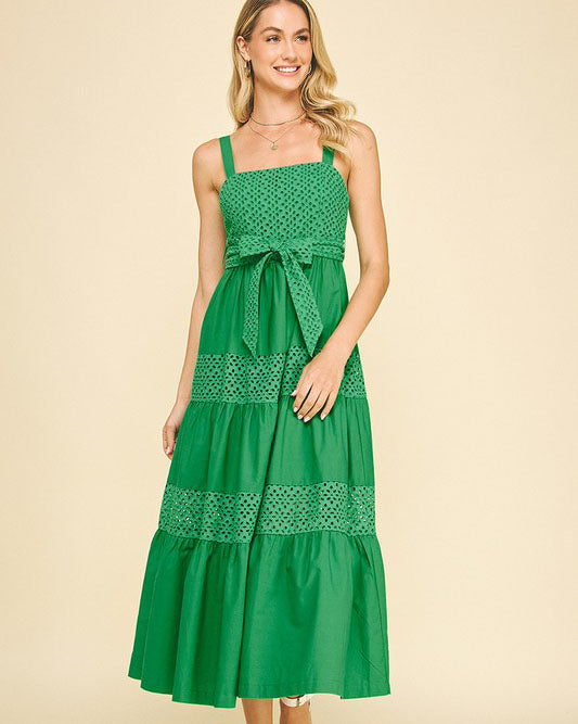 Contrast Eyelet Maxi Dress - Green – She She Boutique