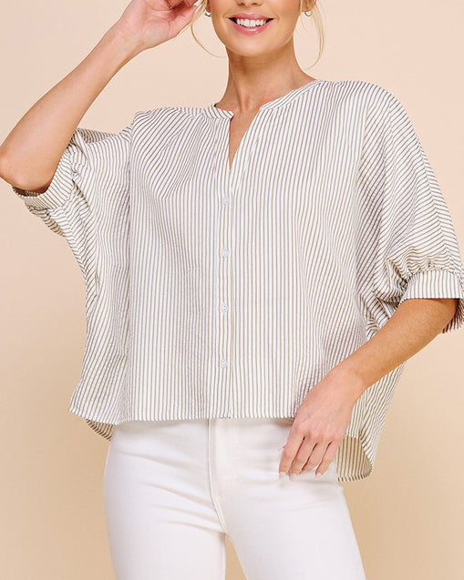 Pinstripe Seersucker Top - Sage – She She Boutique